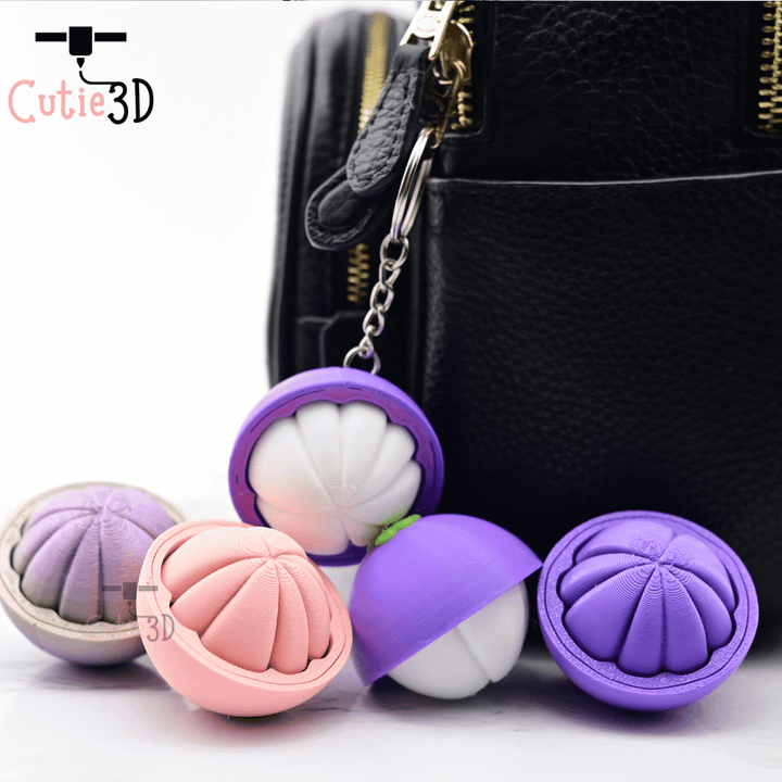 3D Printable Cutie3D Keycap Fidget Clicker Half Cut Mangosteen Keychain - Cute Backpack Keychain ...